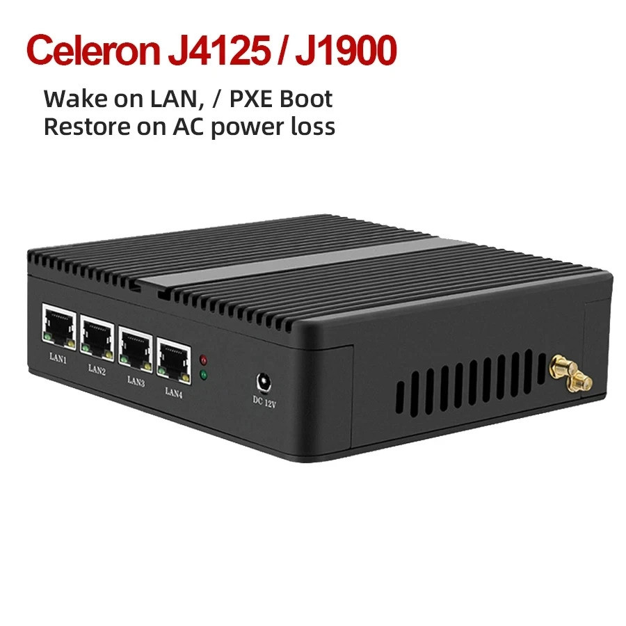 Firewall Router Pfsense Fanless Mini Pc Celeron J1900 J4125 4 Core 4 ...