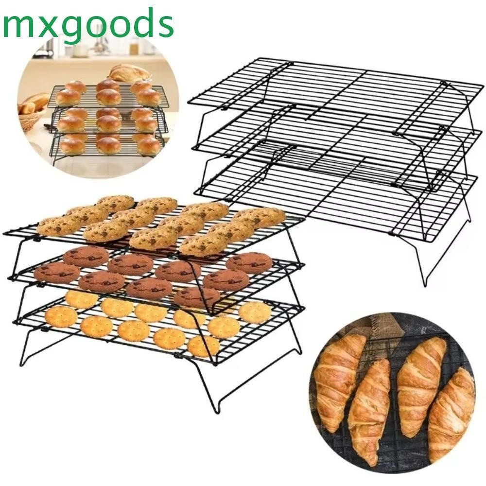 MXGOODS Cake Cooling Rack, 3 Layer Non Stick Baking Tray, Biscuit Holder Stackable Foldable Oven ...
