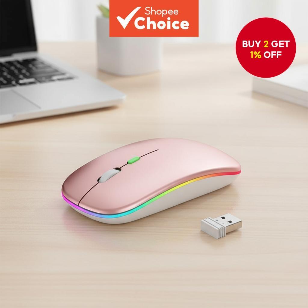Slim rechargeable wireless mouse, LED light, 2.4GHz Bluetooth 5.2 ...