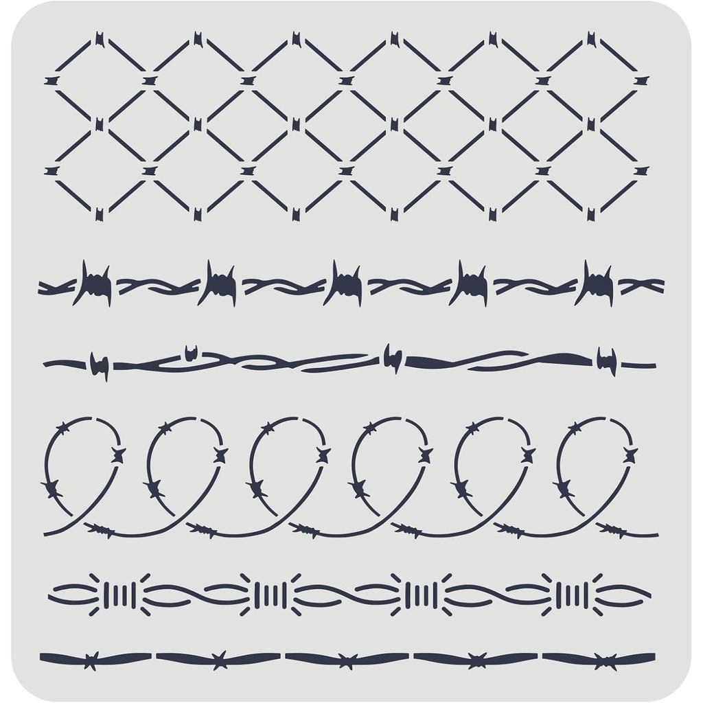 FINGERINSPIRE Barbed Wire DIY Stencil - 11.8x11.8inch 6 Style Iron ...