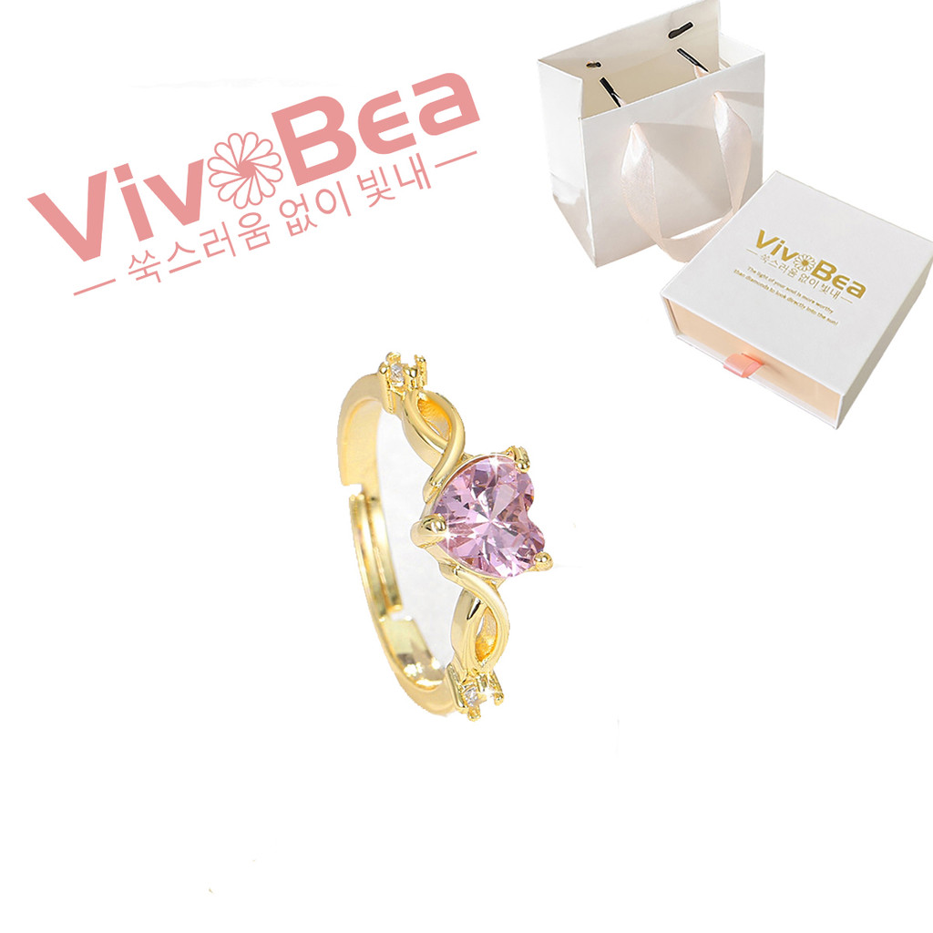 Viv Bea Birthday Stone Heart shaped Ring Proposal Gold Plated Diamond ...