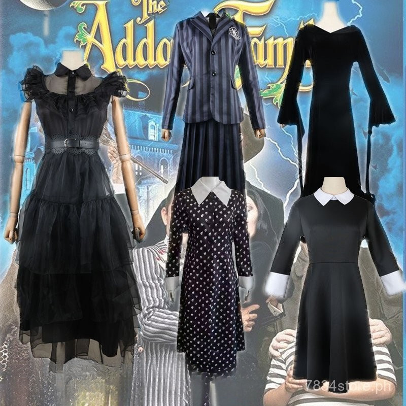 In Stock The Addams Family cos Wednesday Black Dress cosplay Halloween ...