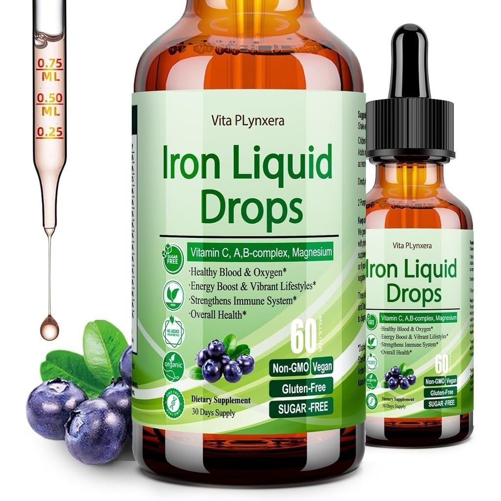 Liquid Iron Supplement for Women Men & Kids, Vegan Iron Drops with ...