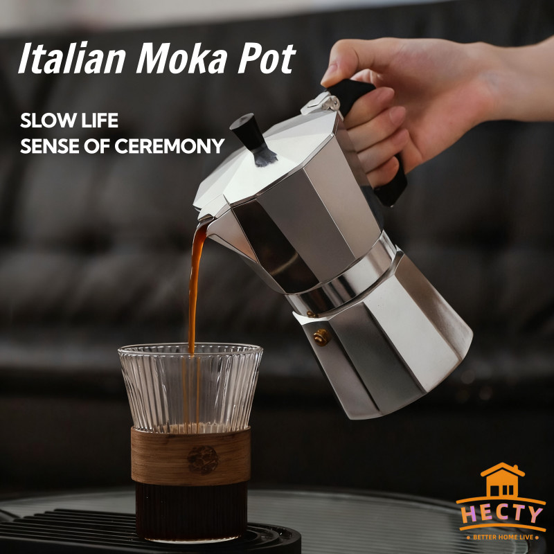 Italian Moka Pot Aluminum Octagonal Espresso Maker Top Italian Coffee ...