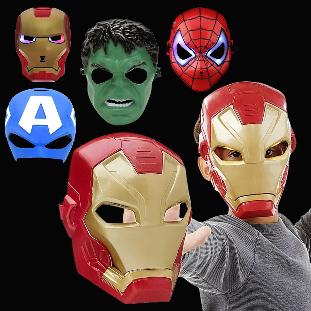1/5Pcs Avengers Superhero LED Light Up Mask Iron Man Spider Man Hulk ...