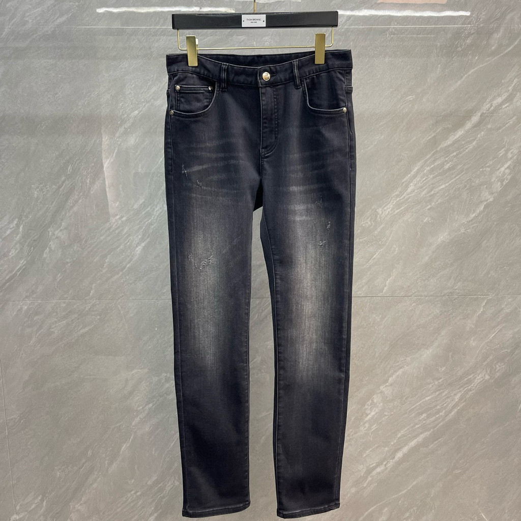 Thom Browne Fleece-Lined Thick Jeans with Back Pocket Anchor Embroidery ...