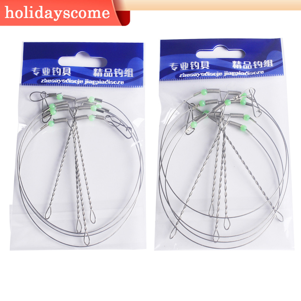 3/5 Steel Fishing Rigs Wire Leader Rope Line Swivel String Hooks ...
