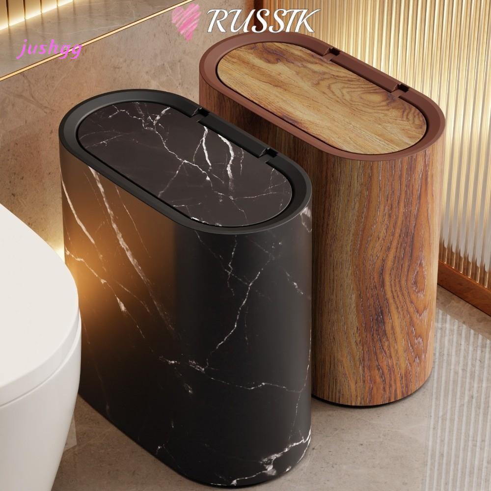 Modern Marble Texture Narrow Press Trash Can with Cover for Bathroom ...
