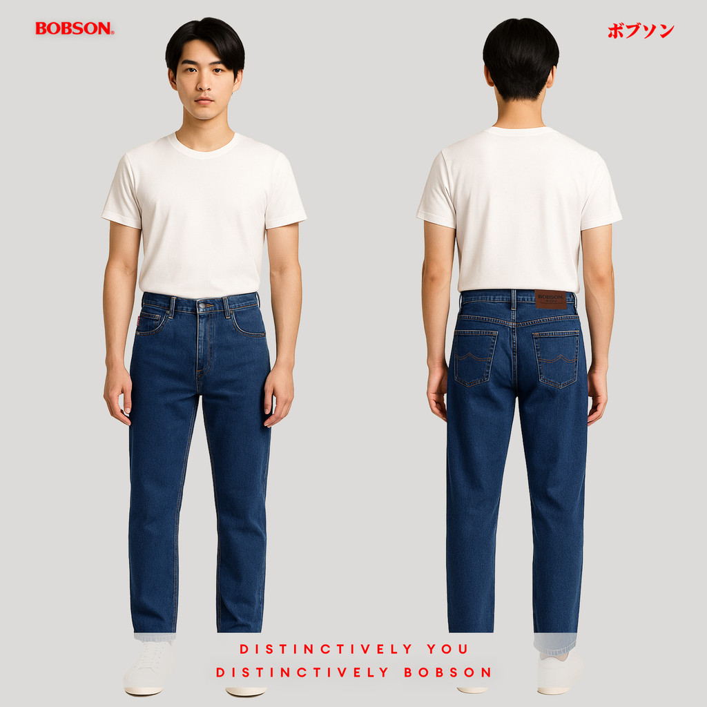 Bobson Japanese Men's Basic Denim Pants Loose Fitting Mid Waist 188317 ...