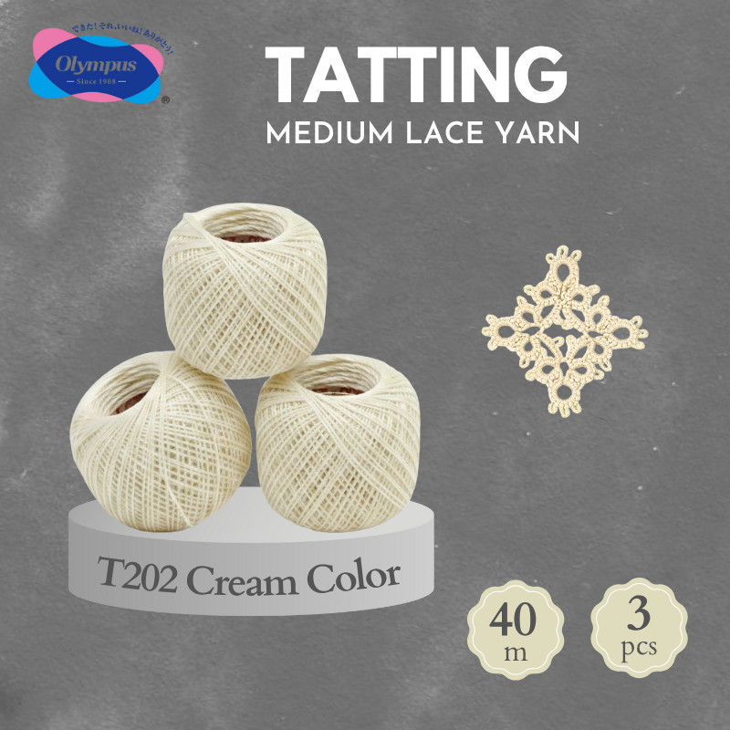 OLYMPUS TATTING Lace Yarn - Medium Weight, Col. T202 Cream Tone 40m ...