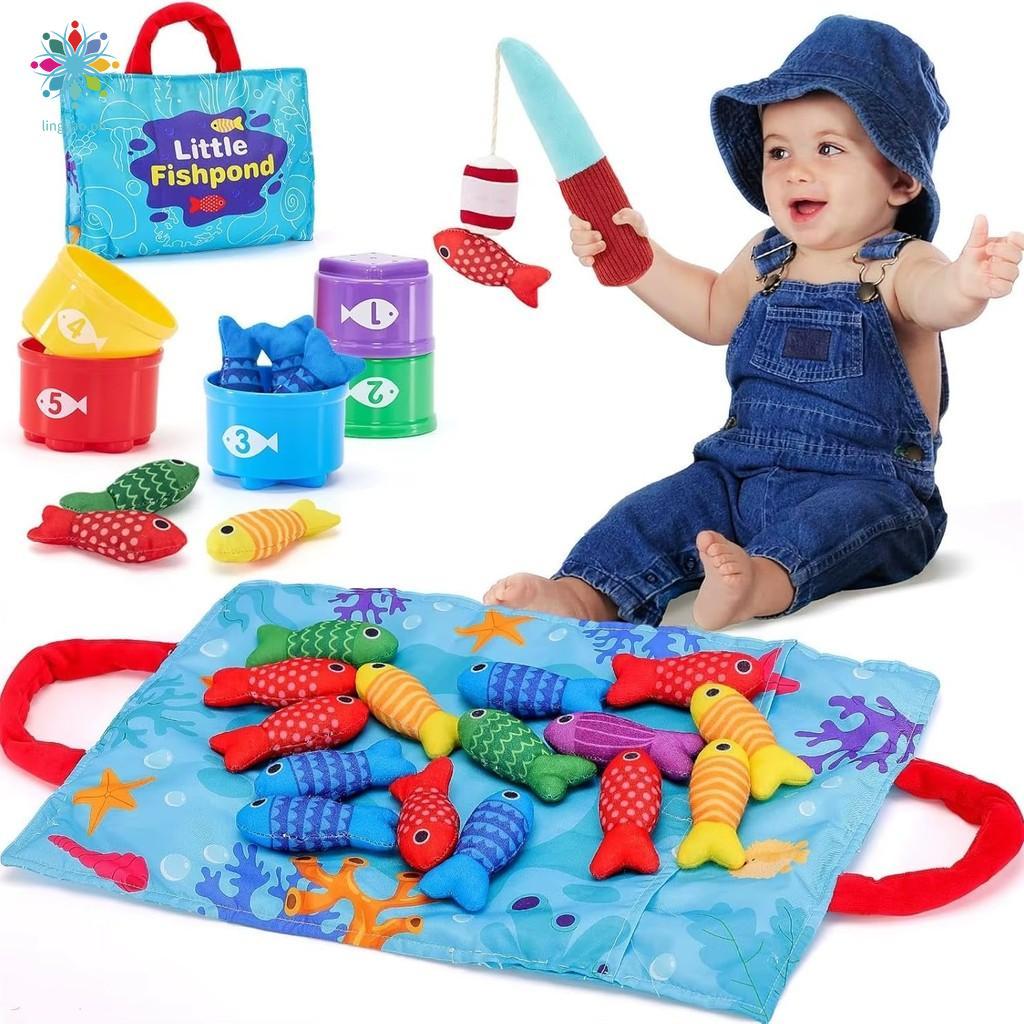 Montessori Cloth Fishing Game with Stacking Cups - Color Sorting Number ...