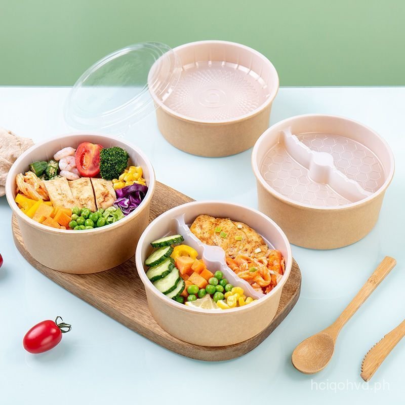 Double Layer Takeout Box Disposable Kraft Paper Lunch Box Inner Tray ...