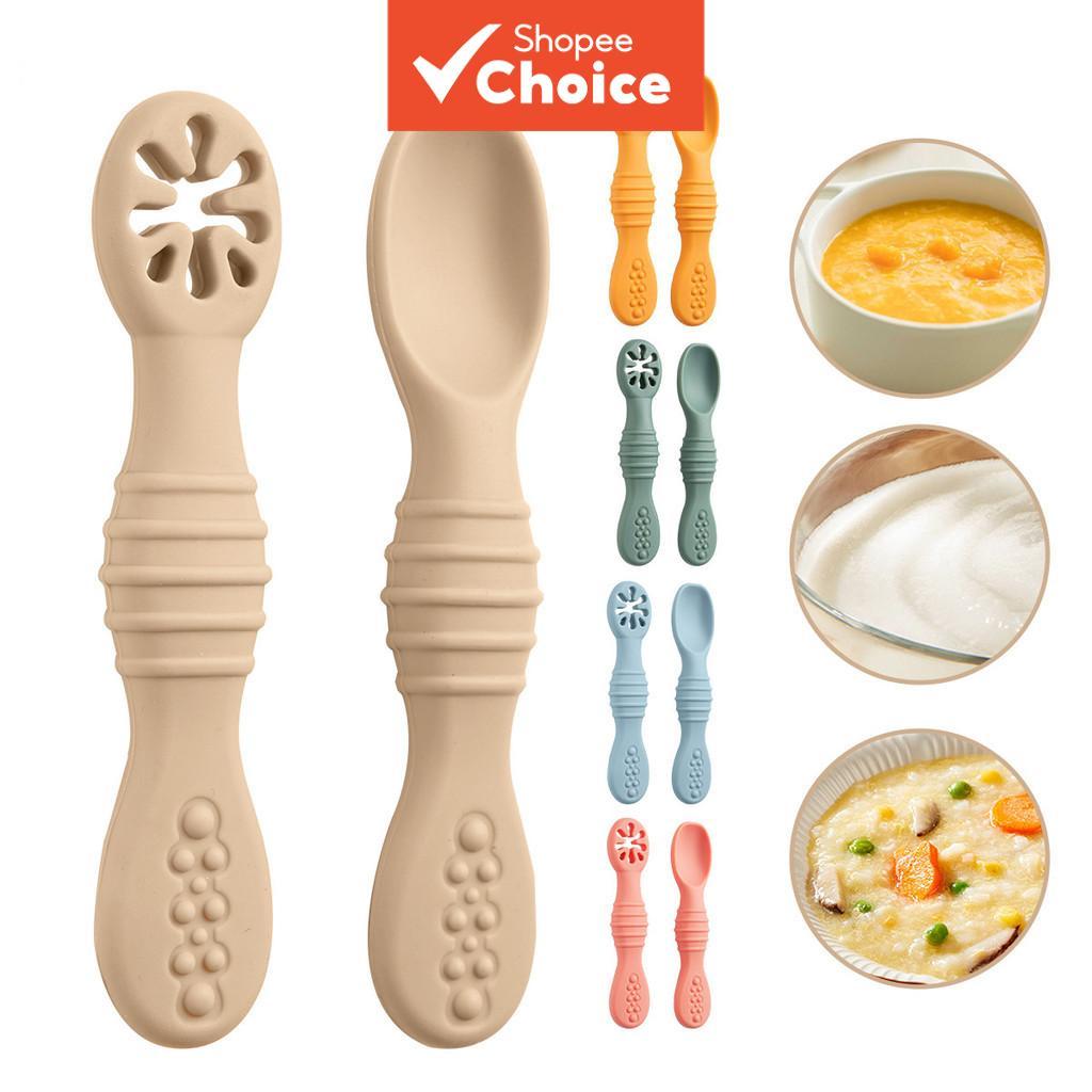 2PCS/Set Silicone Baby Spoons First Stage Toddler Utensils Baby Led ...