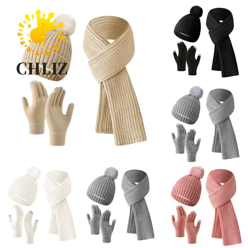 CHLIZ 3Pcs/Set Women Hats Scarf Gloves Set, Windproof Warm Knitted Hat ...