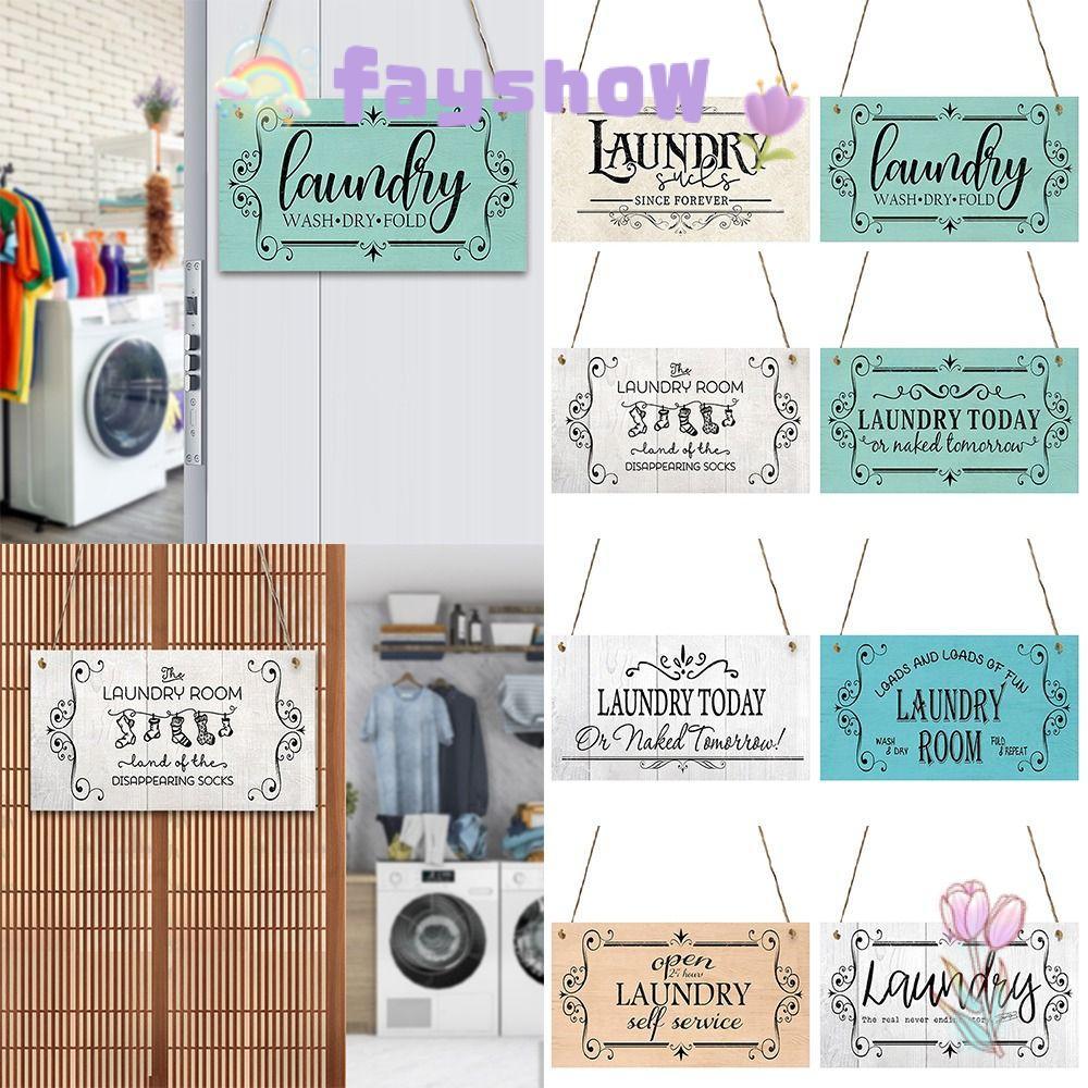 FAYSHOW Laundry Wooden Signs, Wood Door Plate Wall Plaque Decorative ...