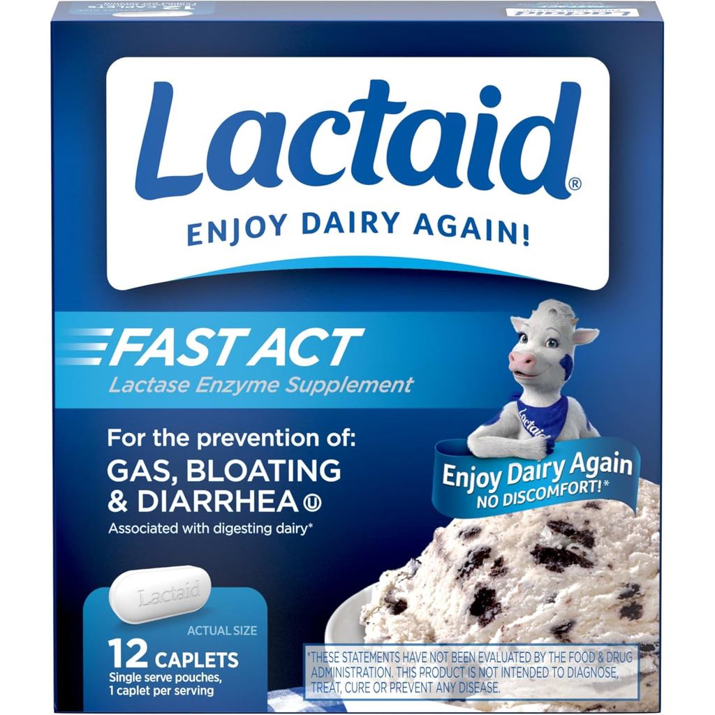 Lactaid Fast Act Lactose Intolerance Relief Caplets with Lactase Enzyme ...