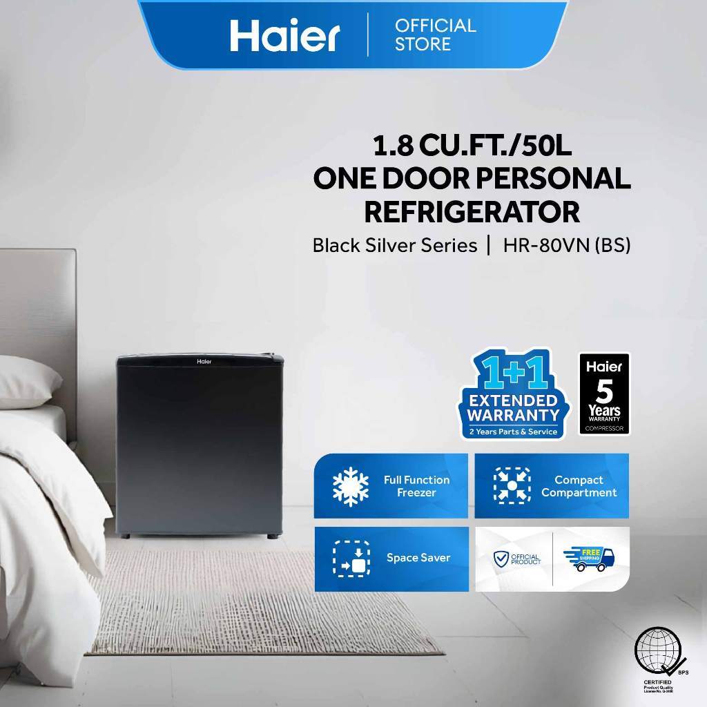 Haier HR-80VN (BS) 1.8 cu.ft./50L Personal Refrigerator (Silver Black ...