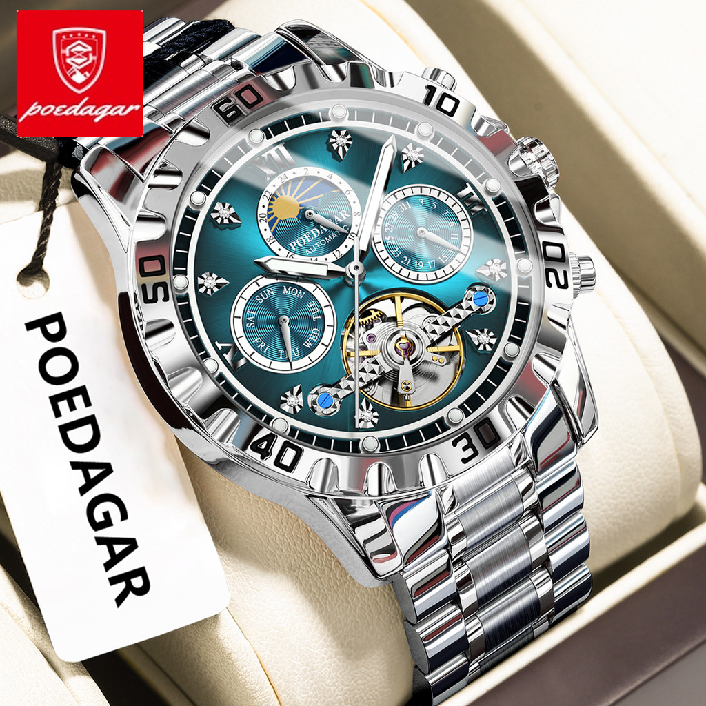 POEDAGAR watch, men's mechanical waterproof hollow tourbillon fully ...