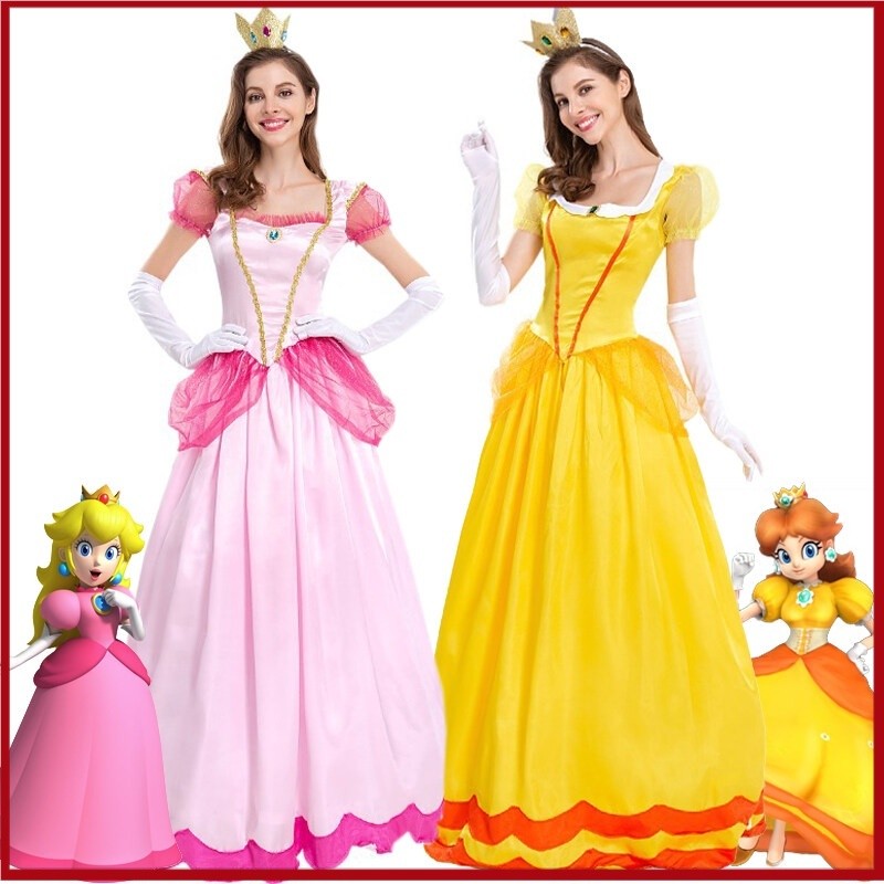 COD Super Mario Bros Peach Princess Dress For Women Super Mary Cosplay ...