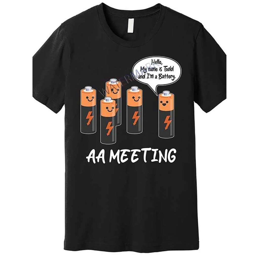 Men s Funny AA Battery Graphic T Shirt SoftCotton Relaxed Fit Crew Neck ...