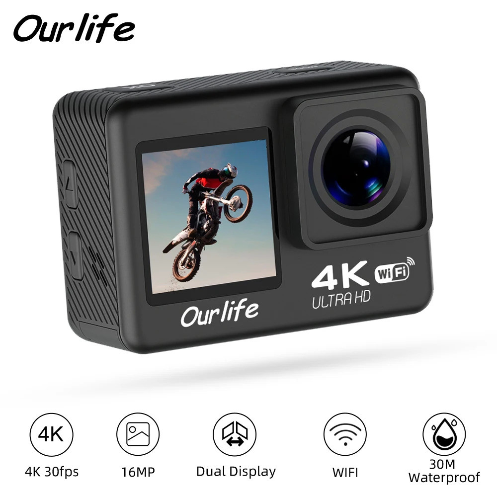 Ourlife Action Camera 4k 30fps Wifi 170° Wide Angle Len Dual Screen ...