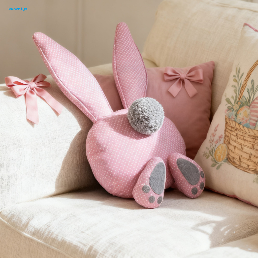 AMAR This pink bunny pillow is designed with long bunny ears a fluffy ...