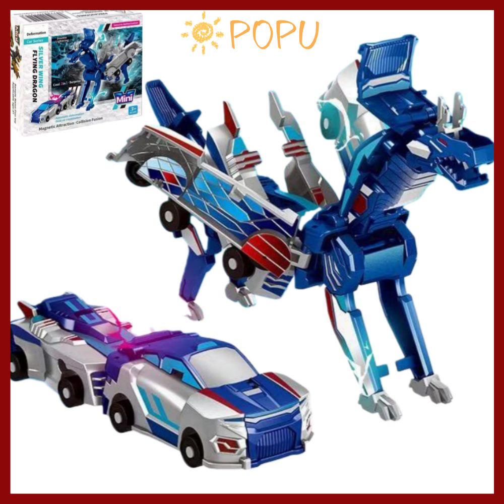POPU Collision Transforming Dinosaur Car Toy, 2 Magnetic Cars MINI ...