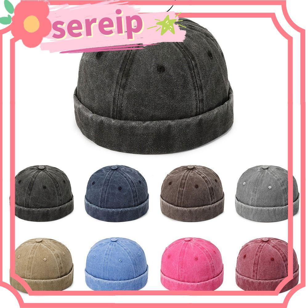 SEREIP Brimless Docker Cap, Adjustable Washed Denim Hip Hop Hat ...