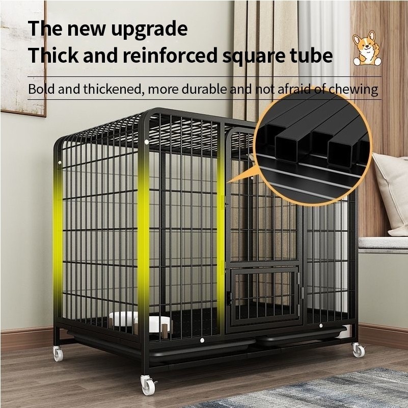 Large Dog Cage Dog Cage with Roof Crate Heavy Duty Cage with Wheels Cat ...
