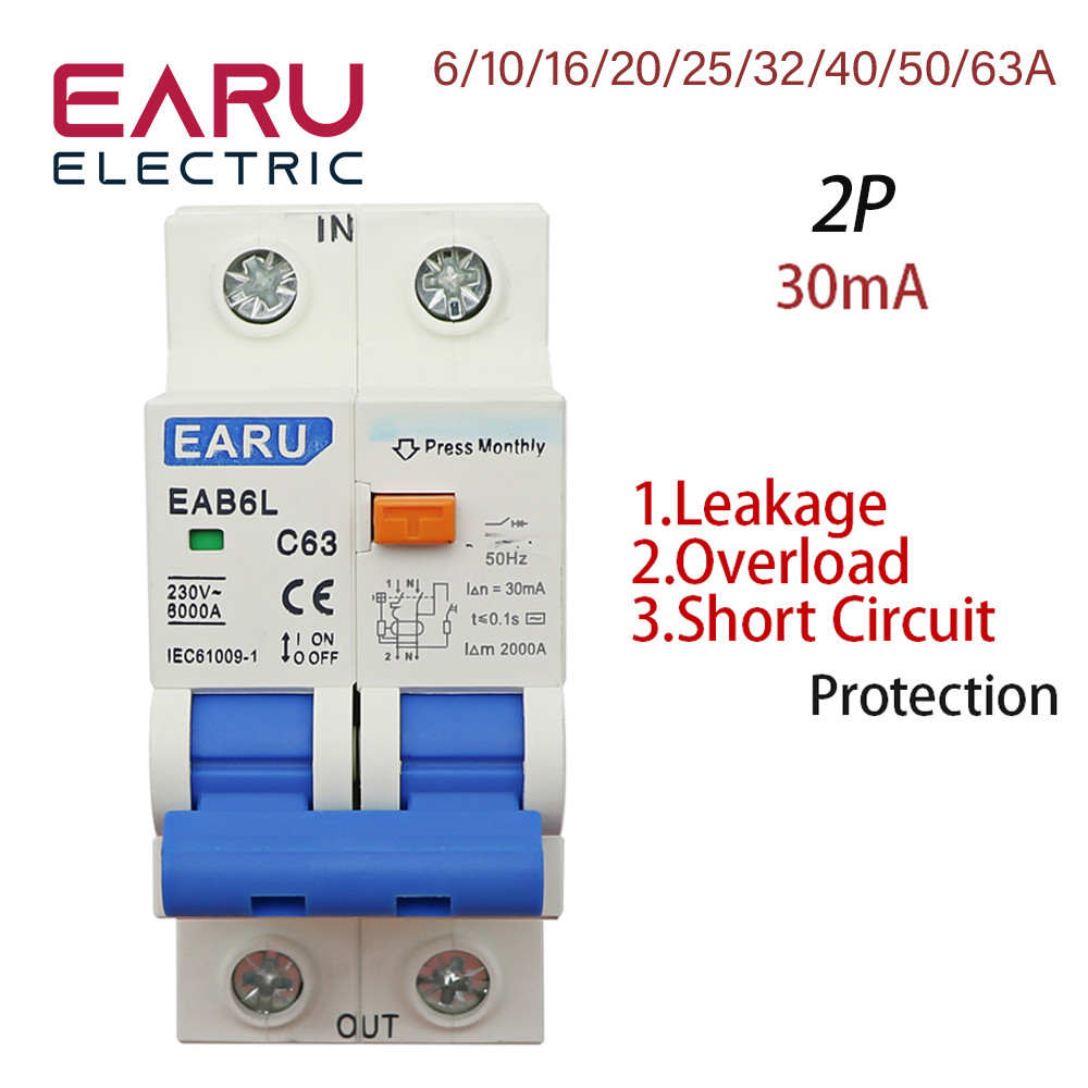 2P AC230V MCB Leakage Protector RCBO Overload Short Circuit Protection ...