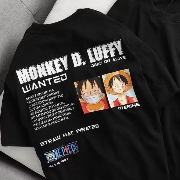 COD Korean Retro One Piece Print Monkey D Luffy White Oversize Loose ...