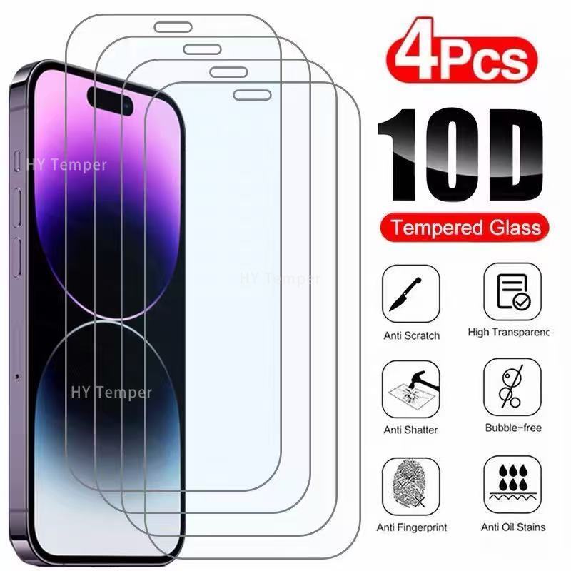 4Pcs Full Cover Tempered Glass For iPhone 14 15 16 Pro Max 13 12 11 XS ...