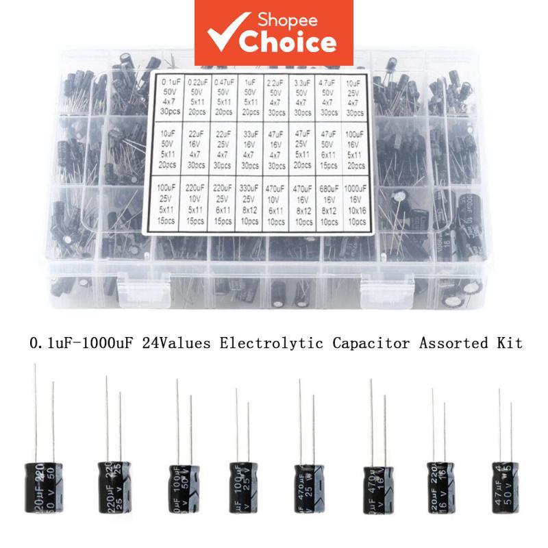 500PCS 24 Value Electrolytic Capacitor Assortment Kit 0.1uF-1000uF 16V ...