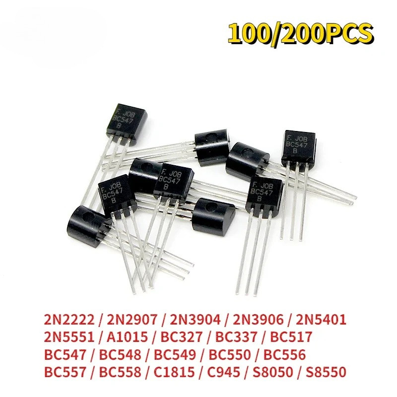 100/200pcs Transistor BC327 BC547 BC548 C1815 C945 S8050 S8550 2N2222 ...