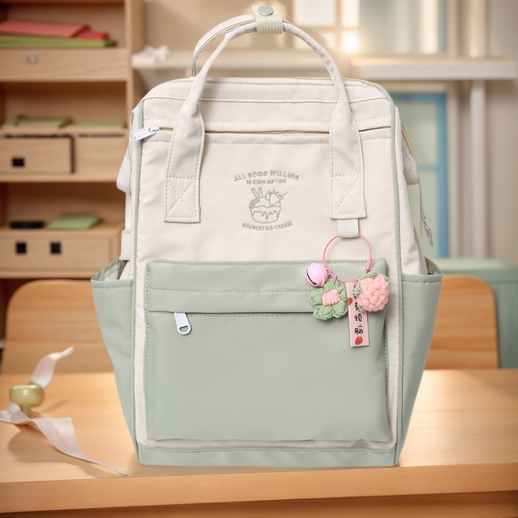 COD⭐ Color Matching Simple Backpack with Pendant Large Capacity Nylon ...