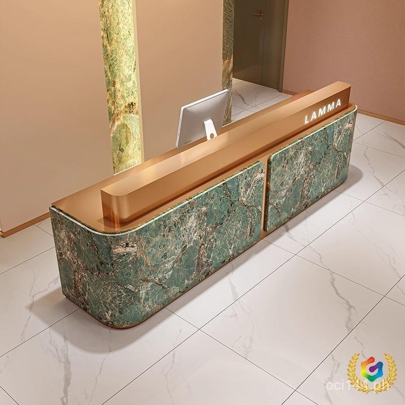 Light Luxury Cashier Counter Stainless Steel Marble Front Desk ...