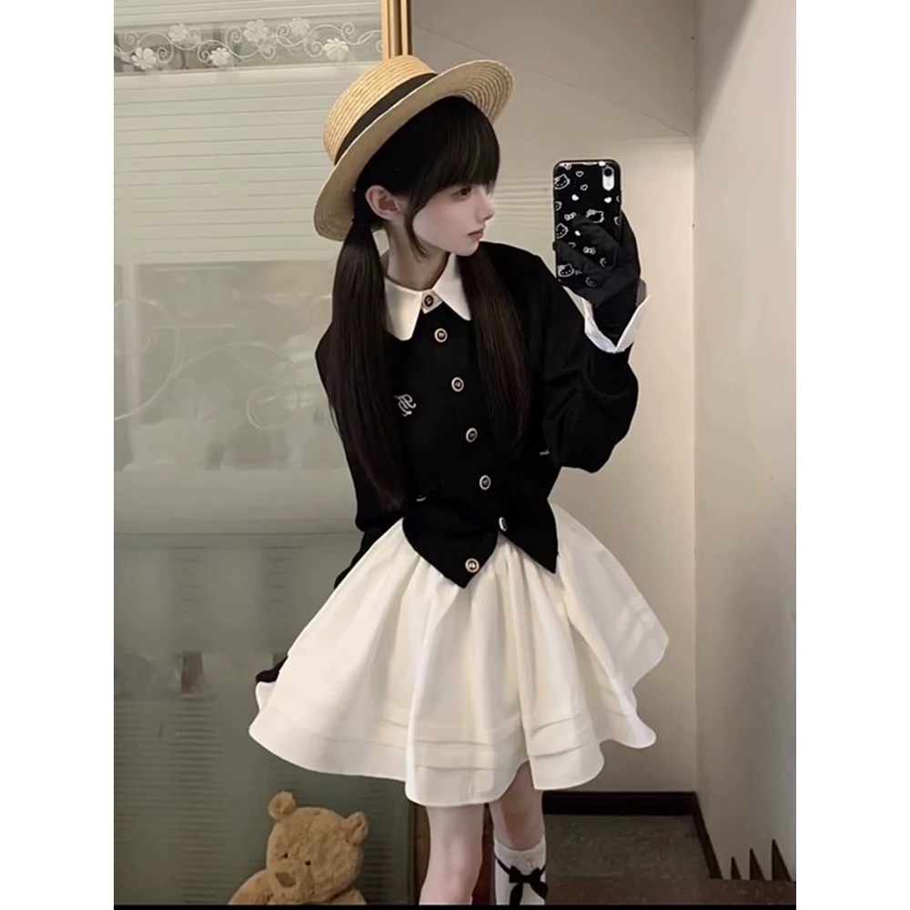 Preppy Style Suit Korean Style One Set ootd Wear Knitwear Top Skirt Two ...