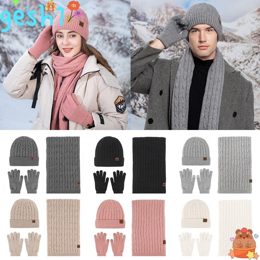 GESH1 Winter Hat, 3 in 1 Warm Beanie Hat Scarf Gloves Set, Fashion ...