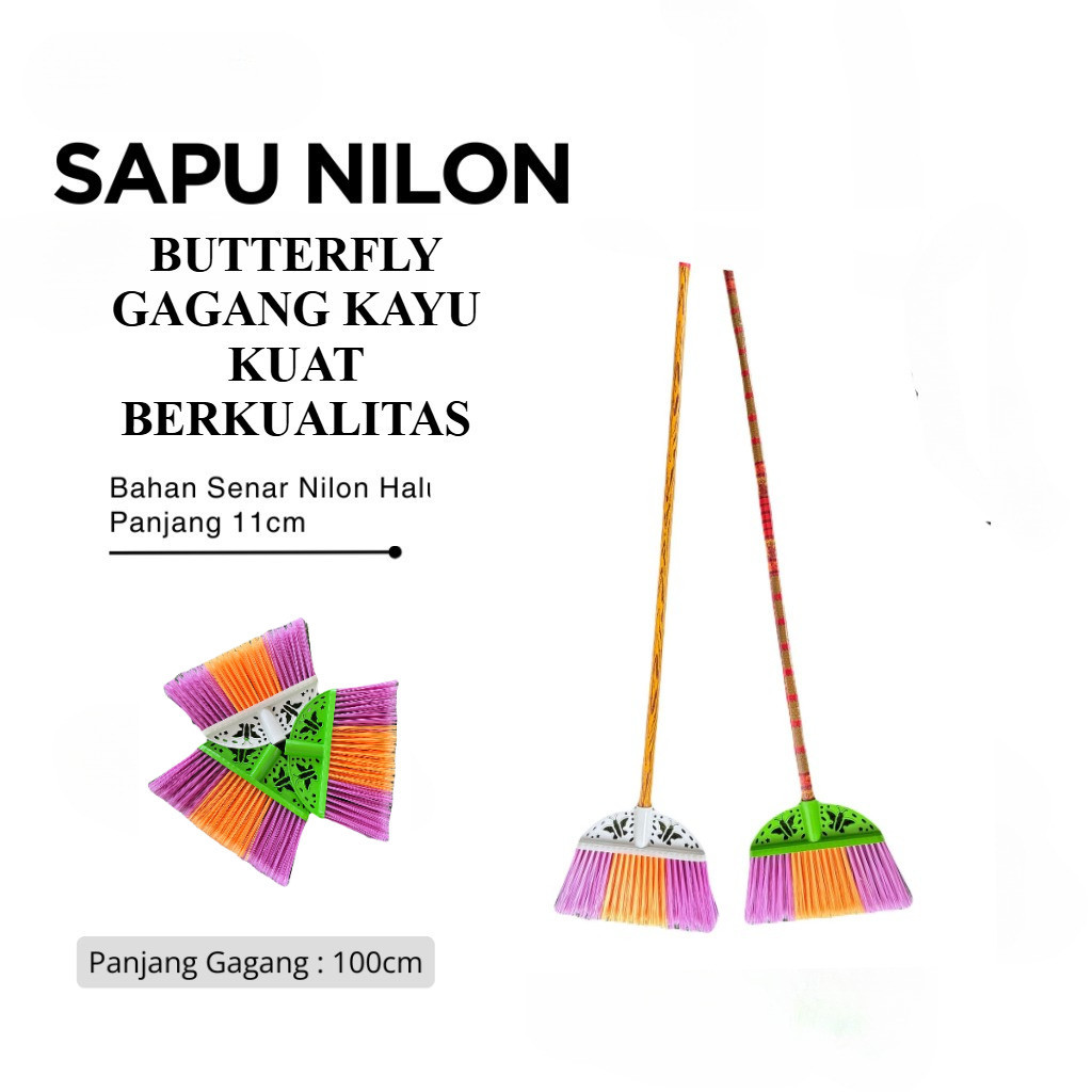String Floor Broom Butterfly MustacheNilon| Wooden Handle Broom | Floor ...