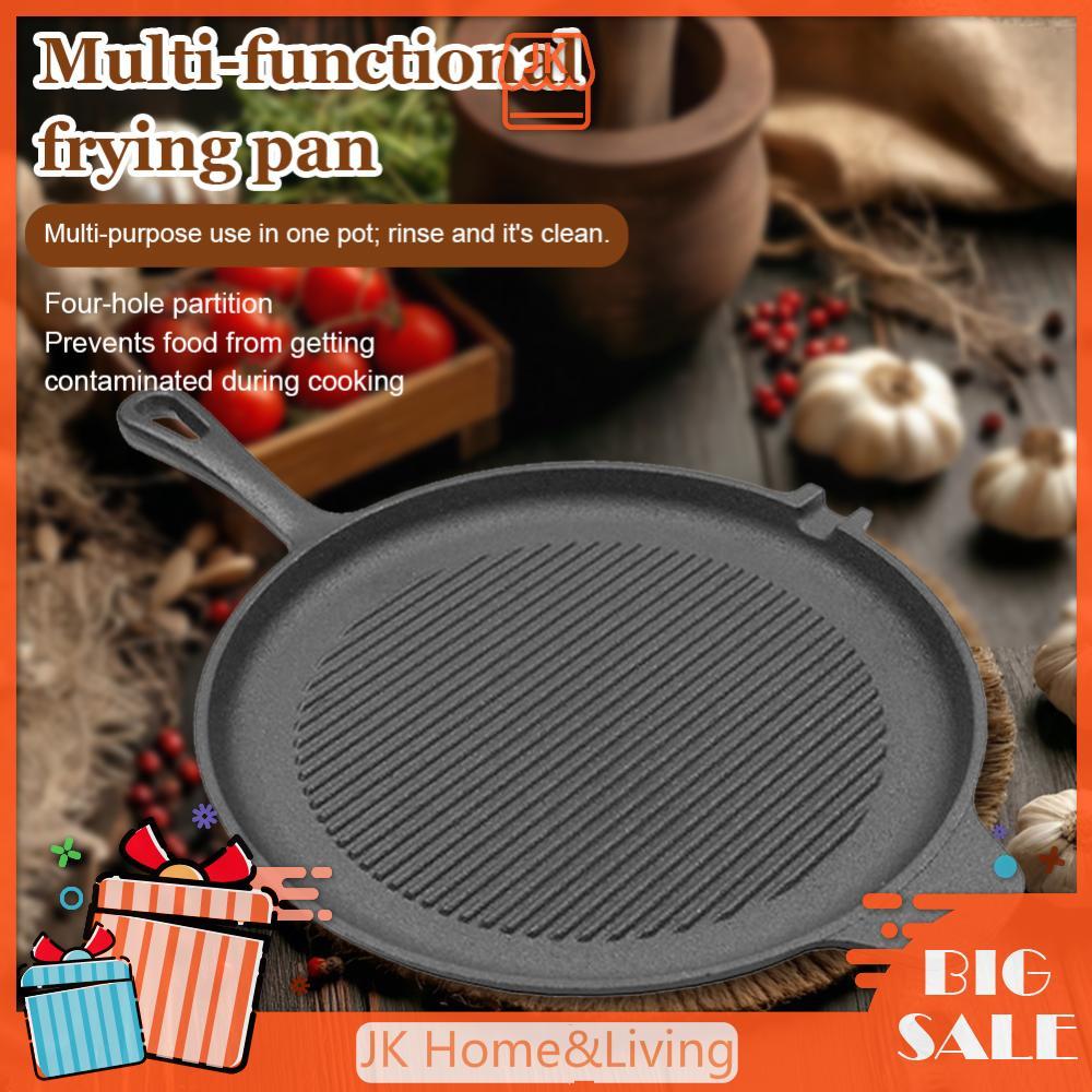 28cm Cast Iron Ribbed Steak Grilling Pan Non-stick & Single Spout Metal ...