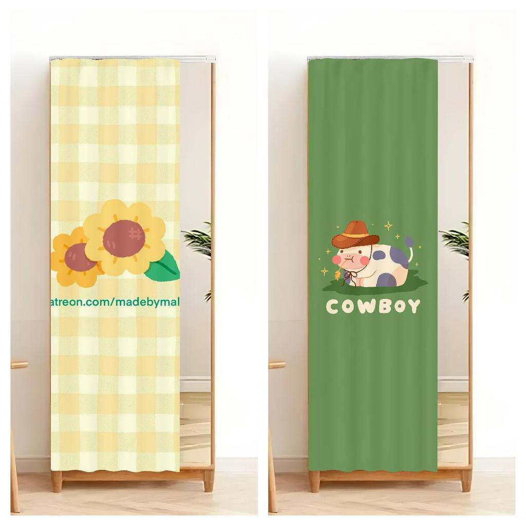 No-Drill Velvet Mirror Curtain with Rail - Calming Botanical Print Art ...