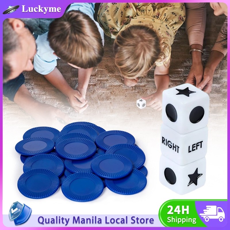 27pcs Acrylic Games Dices 3 Dices and 24 Chips Left Right Center Dice ...