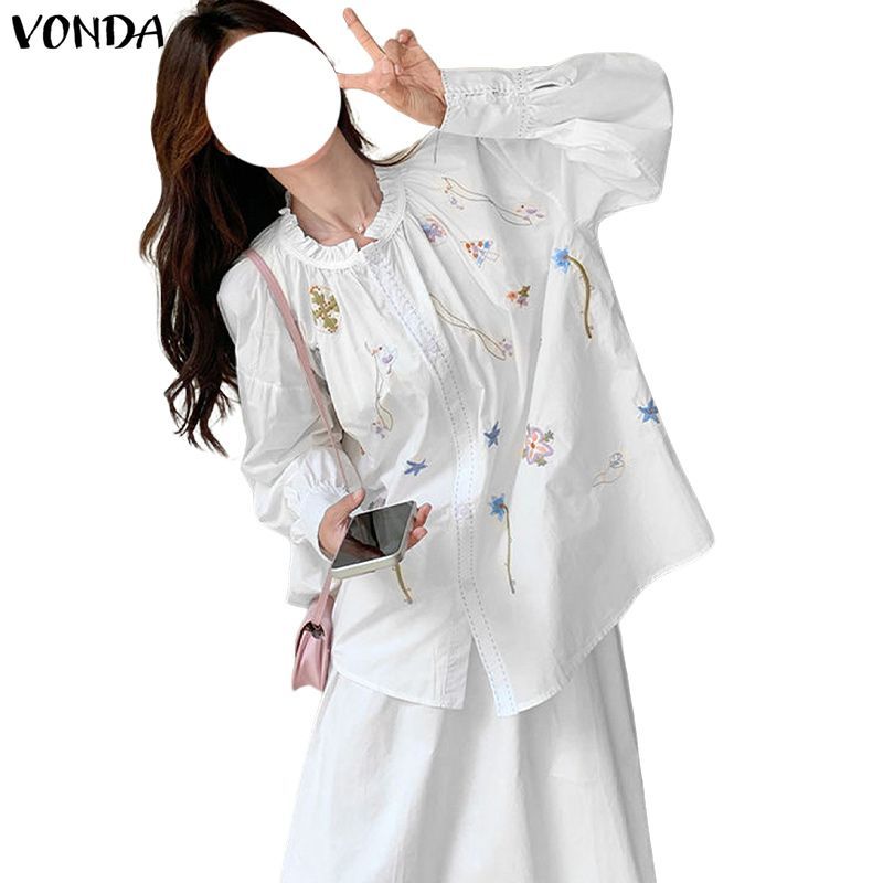 VONDA Women's Autumn Retro Crew Neck Long Sleeve Shirt | Shopee Philippines
