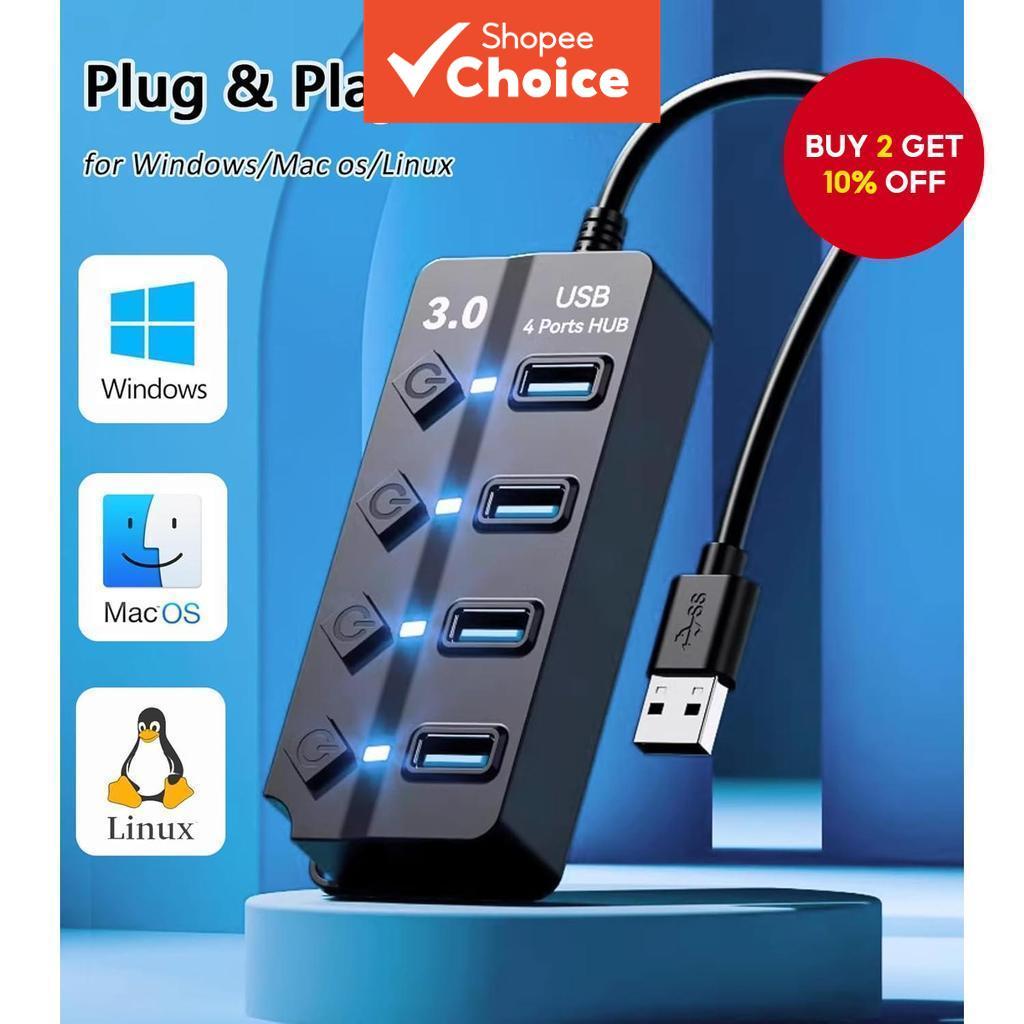 Multi USB HUB USB3.0 2.0 Hub Splitter Use Power Adapter 4 Port Expander ...