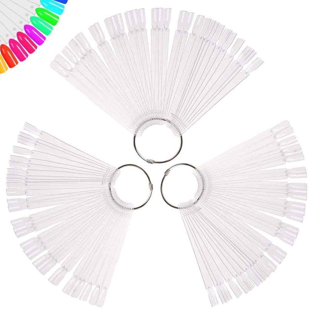 150 Pcs Clear Nail Swatch Sticks with Ring, Fan Shape Nail Art Polish ...