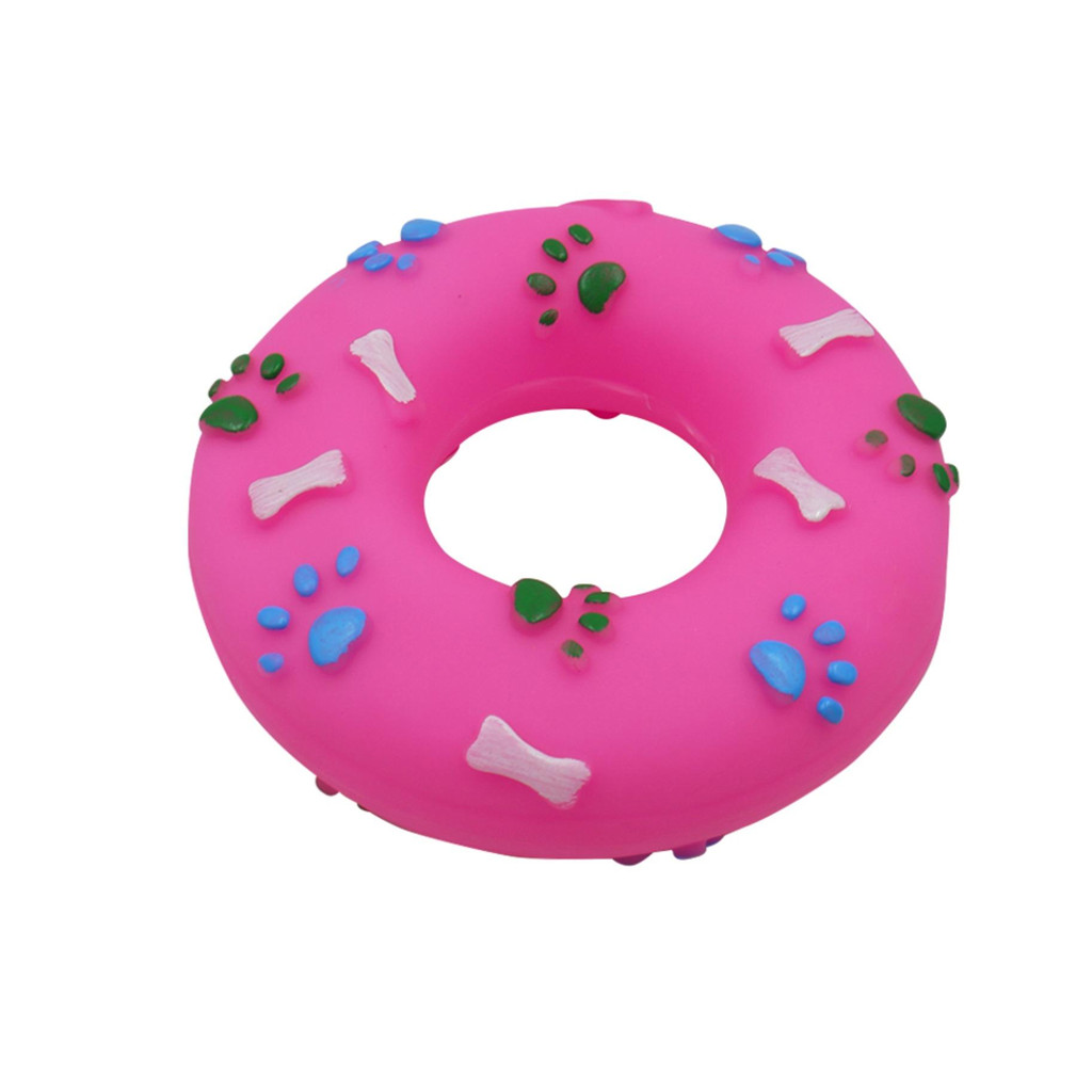 Rubber Paw Prints and Bones Doughnut Ring Squeaky Squeaker Dog Chew Toy ...