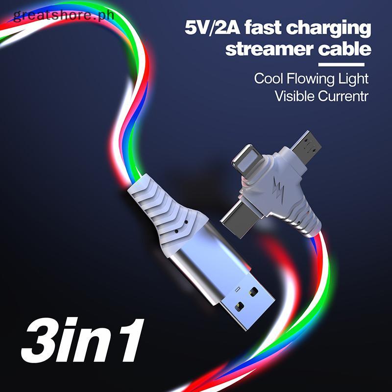 greatshore 3 In 1 LED Glow Flowing Charger Cable Luminous Lighting Fast ...