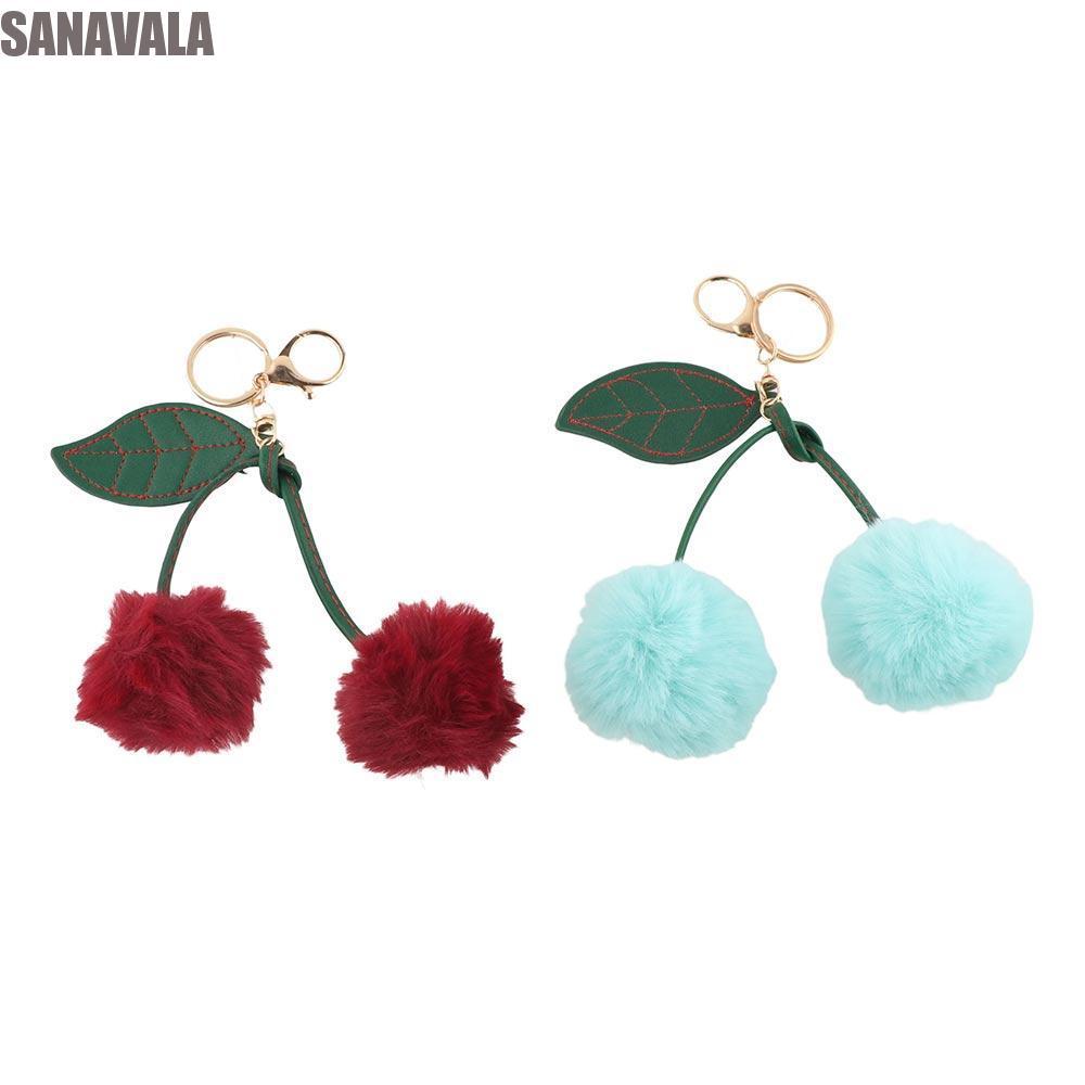 SANAVALA Cherry Keychain, Fluffy Plush Pompom Ball Keyring, Backpack ...