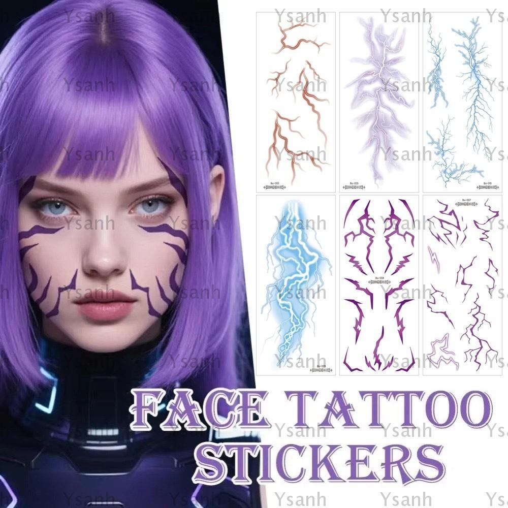 YSANH Temporary Tattoos, Purple Glow-in-the-dark Lightning Bold Makeup ...