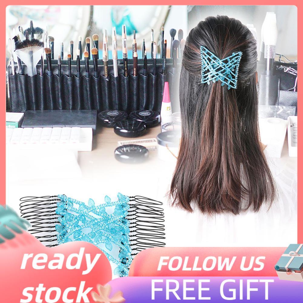 hanhan1 Pearl Hair Clips and Combs Set - Elastic Stretch Double Magic ...